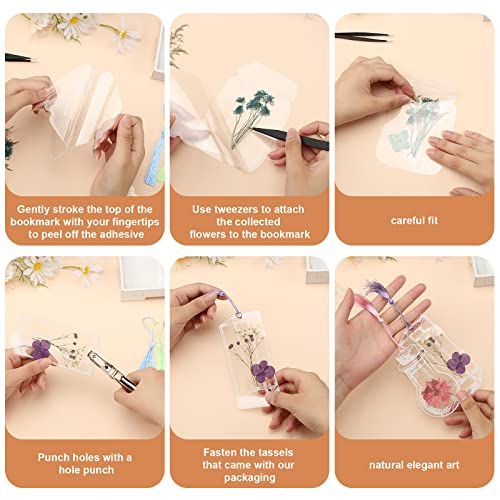 120 Pieces Large Size Transparent Dried Flower Bookmarks Kit Cute Bottle Shaped Flower Bookmark Maker Handmade DIY Transparent Floral Page Clear Floral Bookmark Point Tweezer Hole Punch