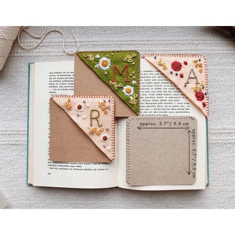 Personalized Hand Embroidered Corner Bookmark, 26 Letters Felt Triangle Corner Bookmarks, Handmade Cute Flower Bookmarks for Book Lovers - Summer M