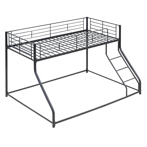 HBRR Twin XL Over Queen Bunk Beds, Low Profile Bunk Beds Heavy Duty Steel Bed Frame with Safety Rail and Ladder for Boys Girls Adults Dormitory Bedroom,No Box Spring Needed