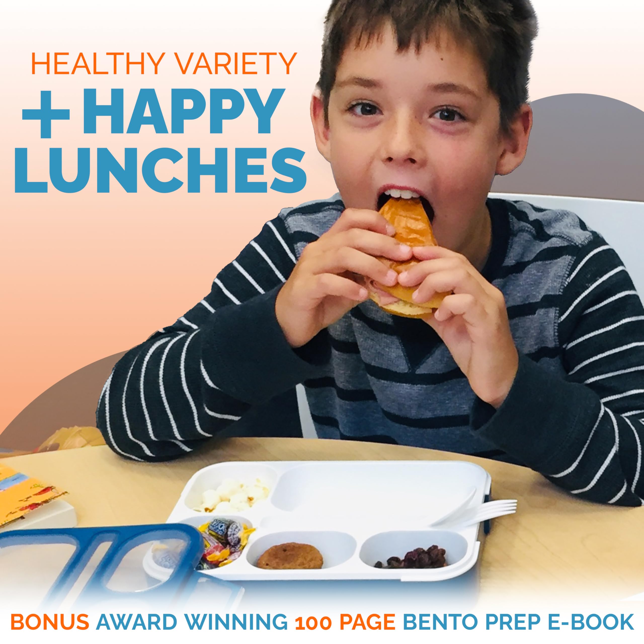 kinsho Bento Box Lunch-Box for Kids Adults | Kid Snack Lunch Containers | Leakproof School Bentobox 6 Compartment Leakproof Container for Boys Girls Womens Lunches | Utensils | Blue Set