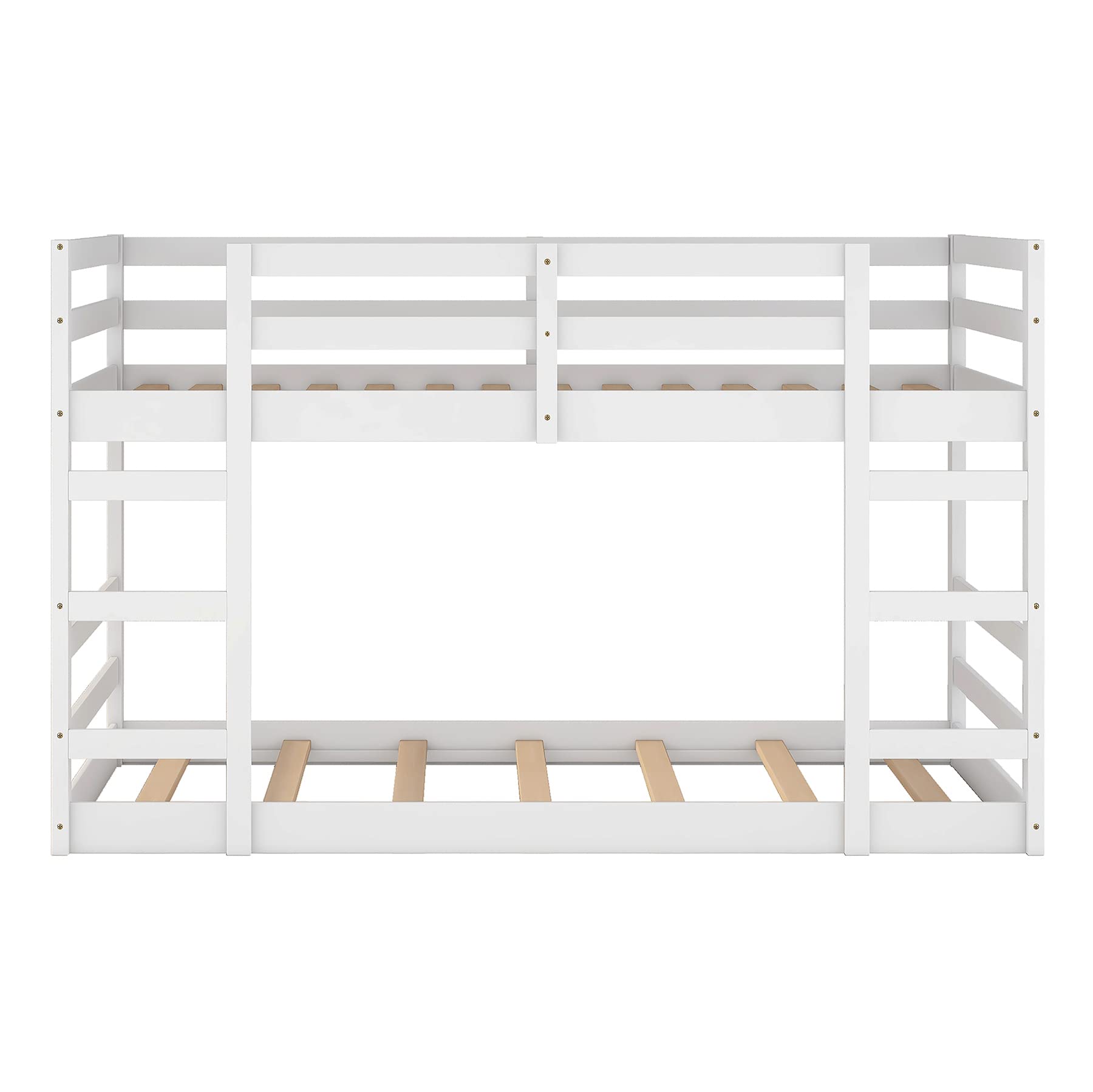 Prohon Twin Over Twin Bunk Bed for Kids Teens, Low Bunk Bed with Ladder and Guard Rail, Space Saving Bunkbed Solid Wood Slats Support No Box Spring Needed, Gray
