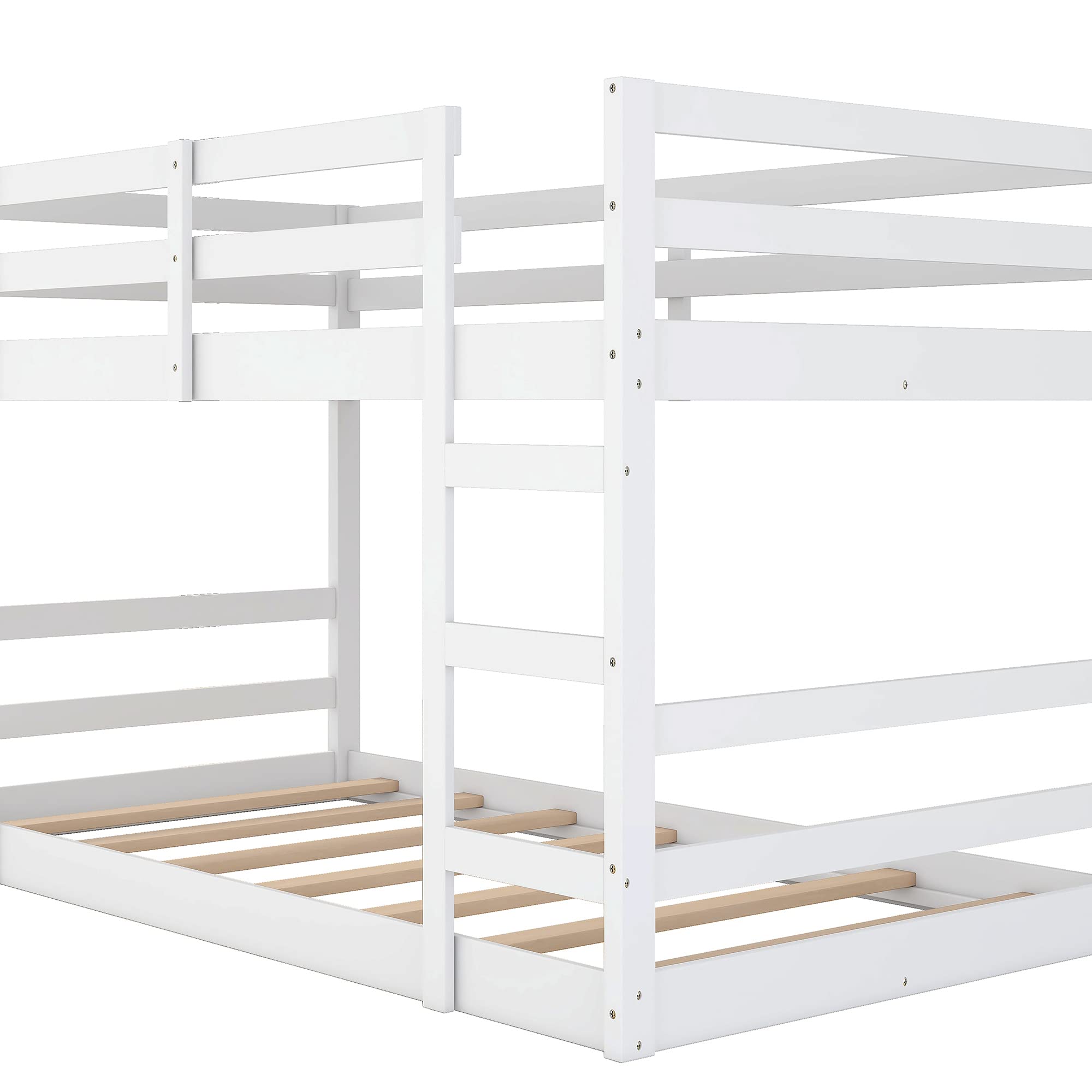 Prohon Twin Over Twin Bunk Bed for Kids Teens, Low Bunk Bed with Ladder and Guard Rail, Space Saving Bunkbed Solid Wood Slats Support No Box Spring Needed, Gray