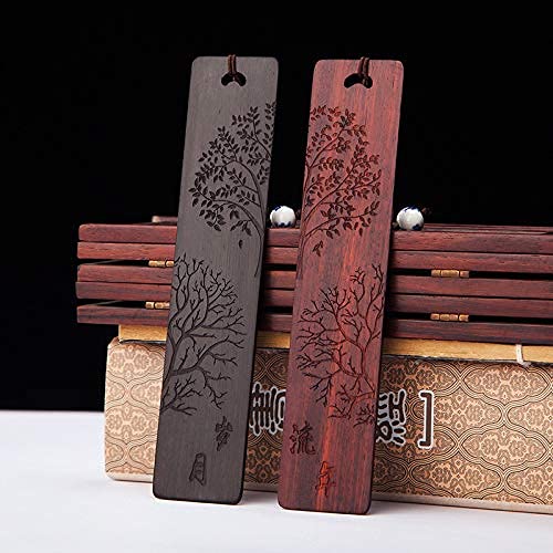 Wooden Handmade Carving PUTAHQ Natural Wood Bookmarks Gift Box Set,Handmade Natural Bookmarks with Tassel, Gift for Teachers, Students, Men and Women.?Years, Fleeting time?