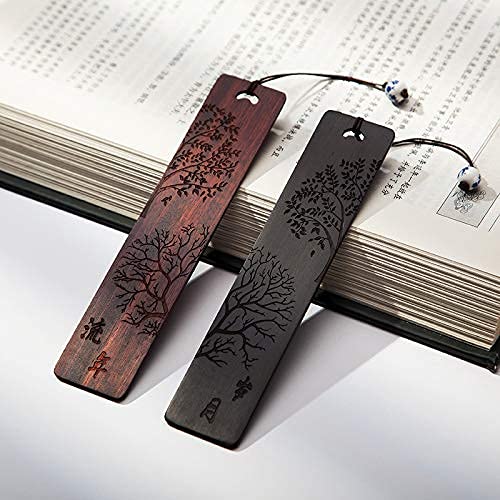 Wooden Handmade Carving PUTAHQ Natural Wood Bookmarks Gift Box Set,Handmade Natural Bookmarks with Tassel, Gift for Teachers, Students, Men and Women.?Years, Fleeting time?