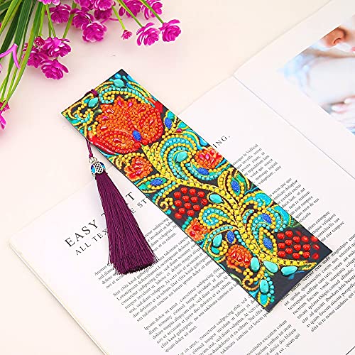 2 Pcs Diamond Painting Tassels Bookmarks Art 5D DIY Rose & Peacock Gem Dotz Rhinestone Kits Leather Bookmark for Graduation Anniversary Birthday Christmas Kids Adults Beginners
