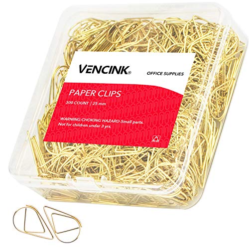 300 Pieces Gold Cute Paper Clips Stainless Steel Drop-Shaped Paper Clips for School Office Supplies Baby Shower Crafts Scrapbooking Bookmarks Kids Women Planners by VENCINK