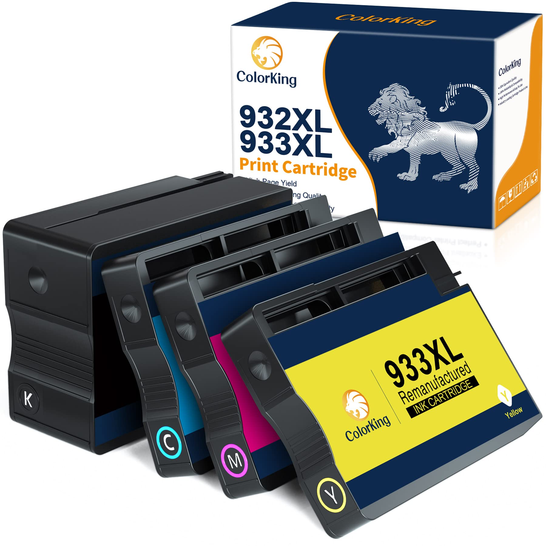 Colorking Compatible Ink Cartridge Replacement for HP 932XL 933XL 932 XL 933 XL for HP OfficeJet 6600 6700 6100 7110 7612 7510 7610 7620 Printer (Black, Cyan, Yellow, Magenta, 4 Combo Pack)