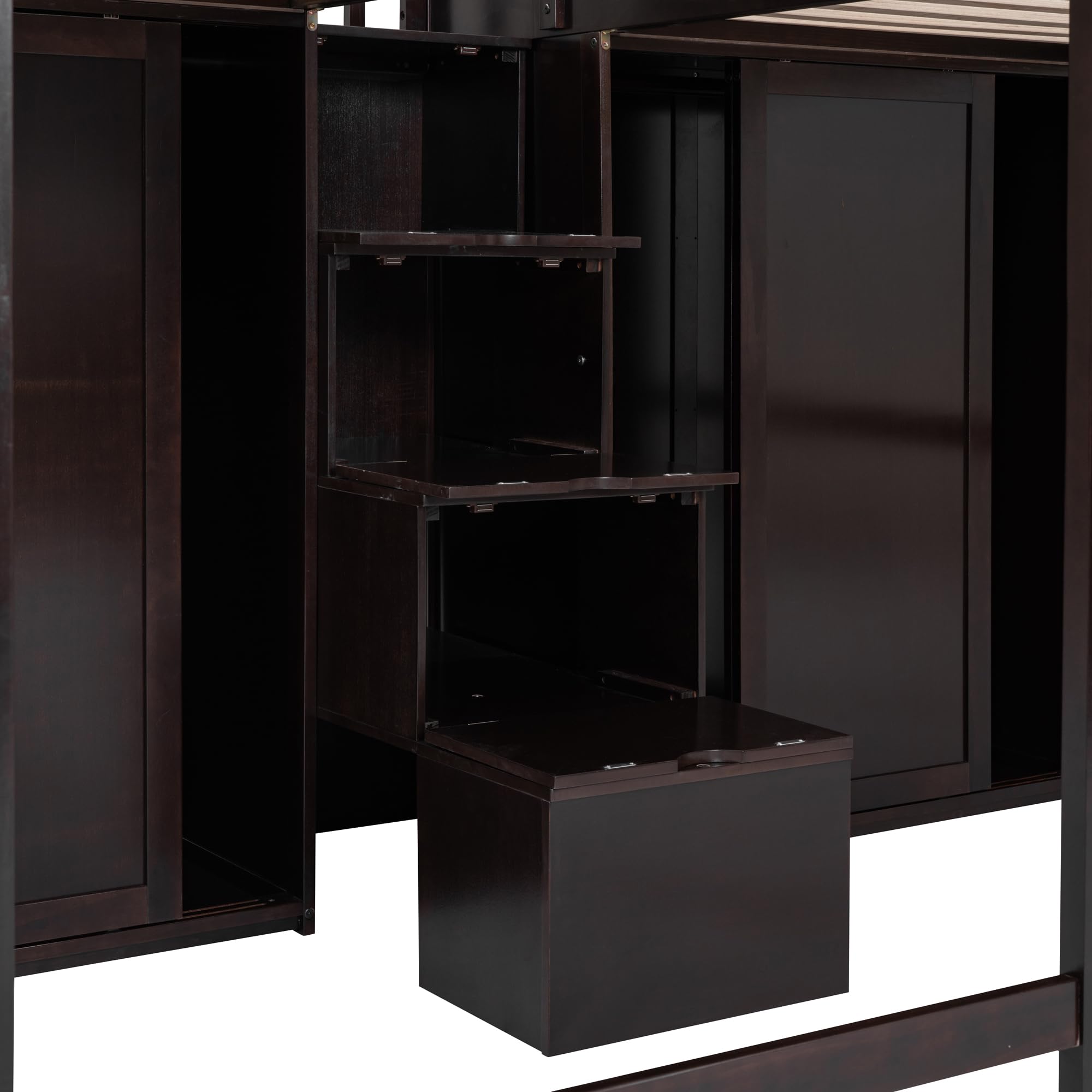 Lifeand Double Twin Loft Beds with Wardrobes and Staircase, Espresso