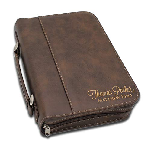 Custom Engraved Bible Cover Case - Personalized Bible Holder Monogrammed for Church, Christians, Religious Gift (Rawhide with Gold)