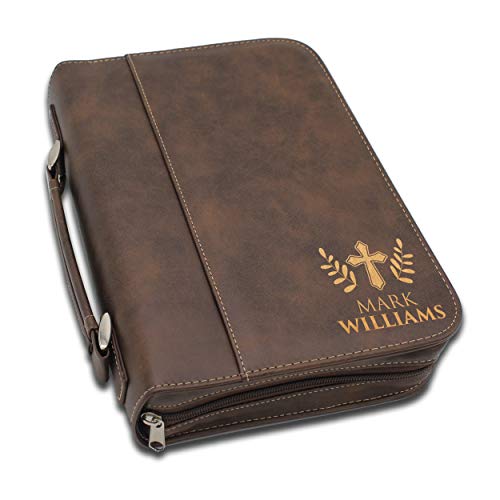Custom Engraved Bible Cover Case - Personalized Bible Holder Monogrammed for Church, Christians, Religious Gift (Rawhide with Gold)