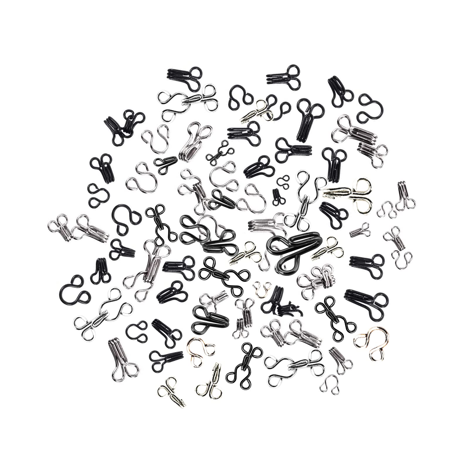 KACOLA 60 Set Sewing Hook and Eye Latch for Clothing, Bra Hooks Replacement, Large Hooks and Eyes Clasps for Clothing, Sewing DIY Craft, 3 Sizes 23/17/12.5mm, Black and Silver