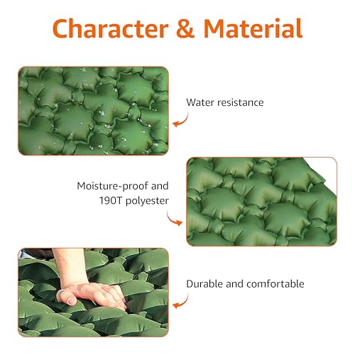 Amazon Basics Sleeping Pad, Folding,Inflatable,Built-In Foot Pump, Single, Olive Green