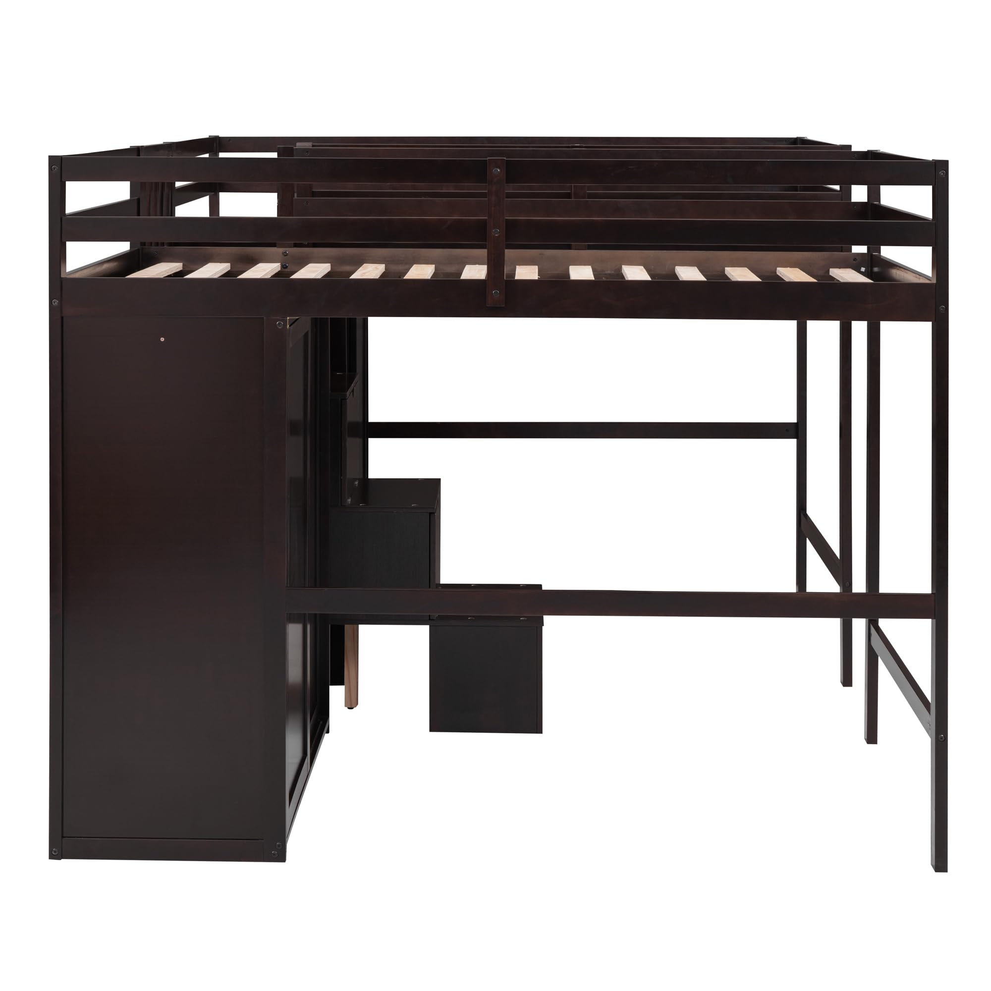 Lifeand Double Twin Loft Beds with Wardrobes and Staircase, Espresso
