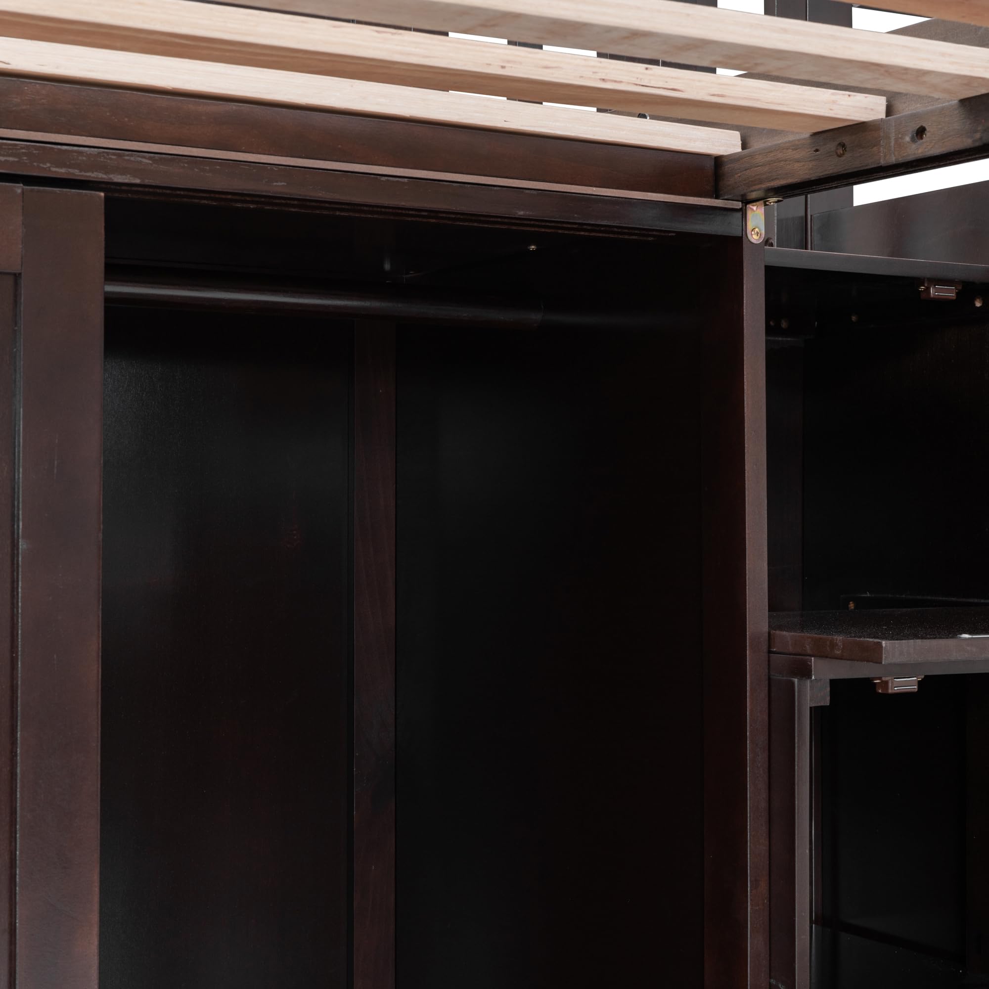 Lifeand Double Twin Loft Beds with Wardrobes and Staircase, Espresso