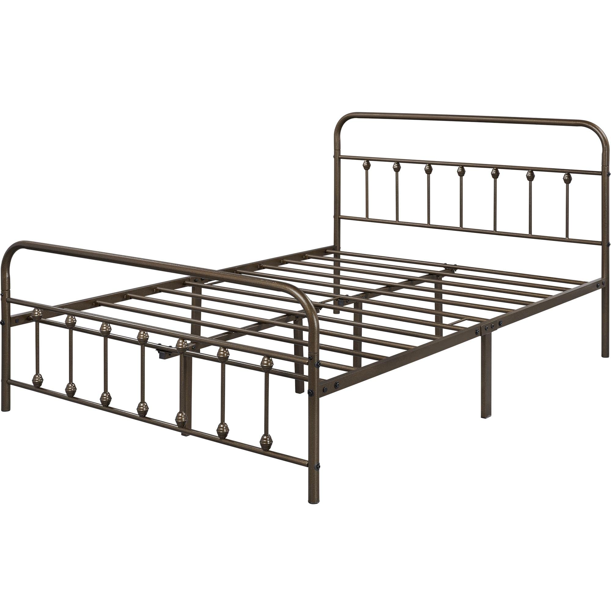 Topeakmart Queen Size Victorian Style Metal Bed Frame with Headboard/Mattress Foundation/No Box Spring Needed/Under Bed Storage/Strong Slat Support Bronze