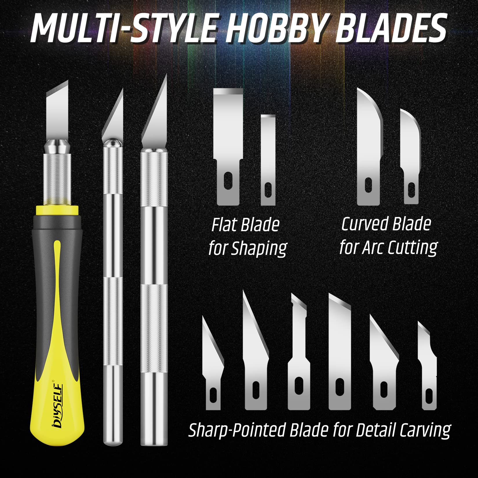 DIYSELF 16-Piece Craft Knife Set, Exacto Knife Set, 3-Piece Hobby Knife with 10-Piece Exacto Knife Blades, Precision Art Knife for Pumpkin Carving, Modeling, Exactly Knife