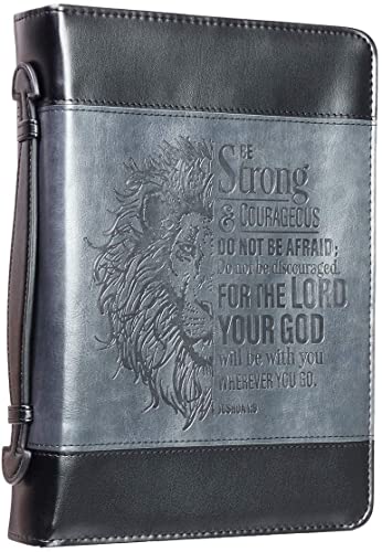 Custom Bible Cover for Men Two-Tone Joshua 1:9 Faux Leather Christian Gift for Father, Brother, Son, Grandpa, Grandson Laser Engraved Imprinting Your Text Name (Medium)