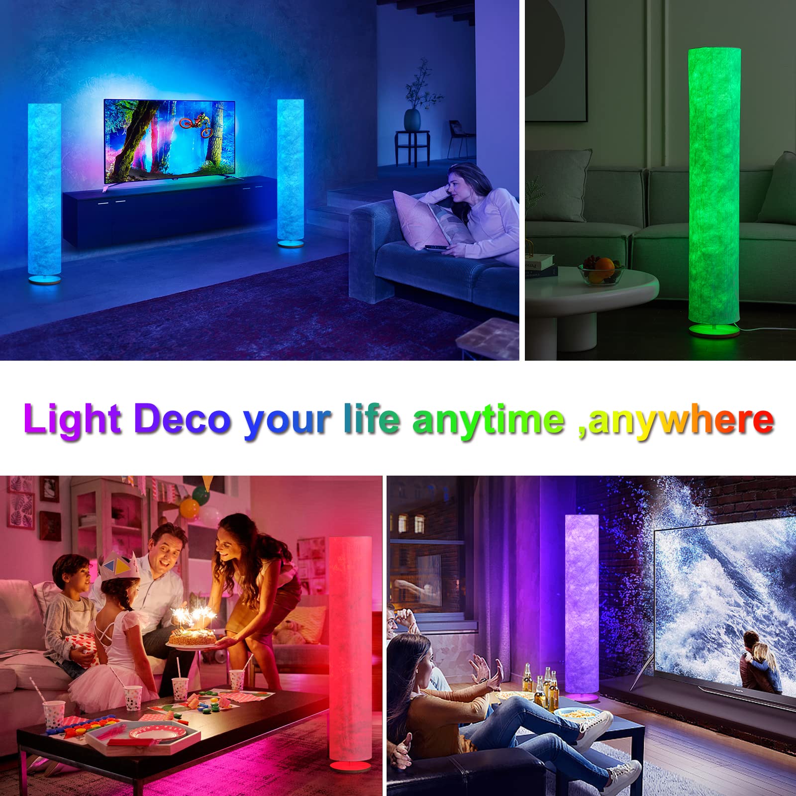 LED Soft Light Floor Lamp, 52" Simple Design Morden Slim RGB 16 Color Changing Tyvek Fabric Shade Dimmable Remote Control & 2 Smart LED Bulbs Standing Lamp for Living Room Bedroom Game Room