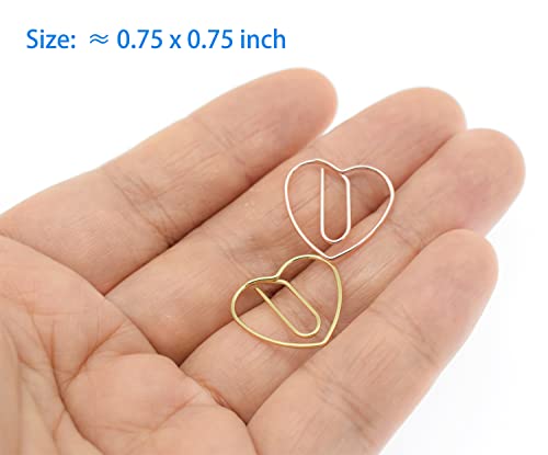 Small Paper Clips Cute Heart Paper Clips Bookmarks, 200 PCS Gold and Rose Gold Paper Clips, Gifts Idea (Mini Size, 200 Pcs)