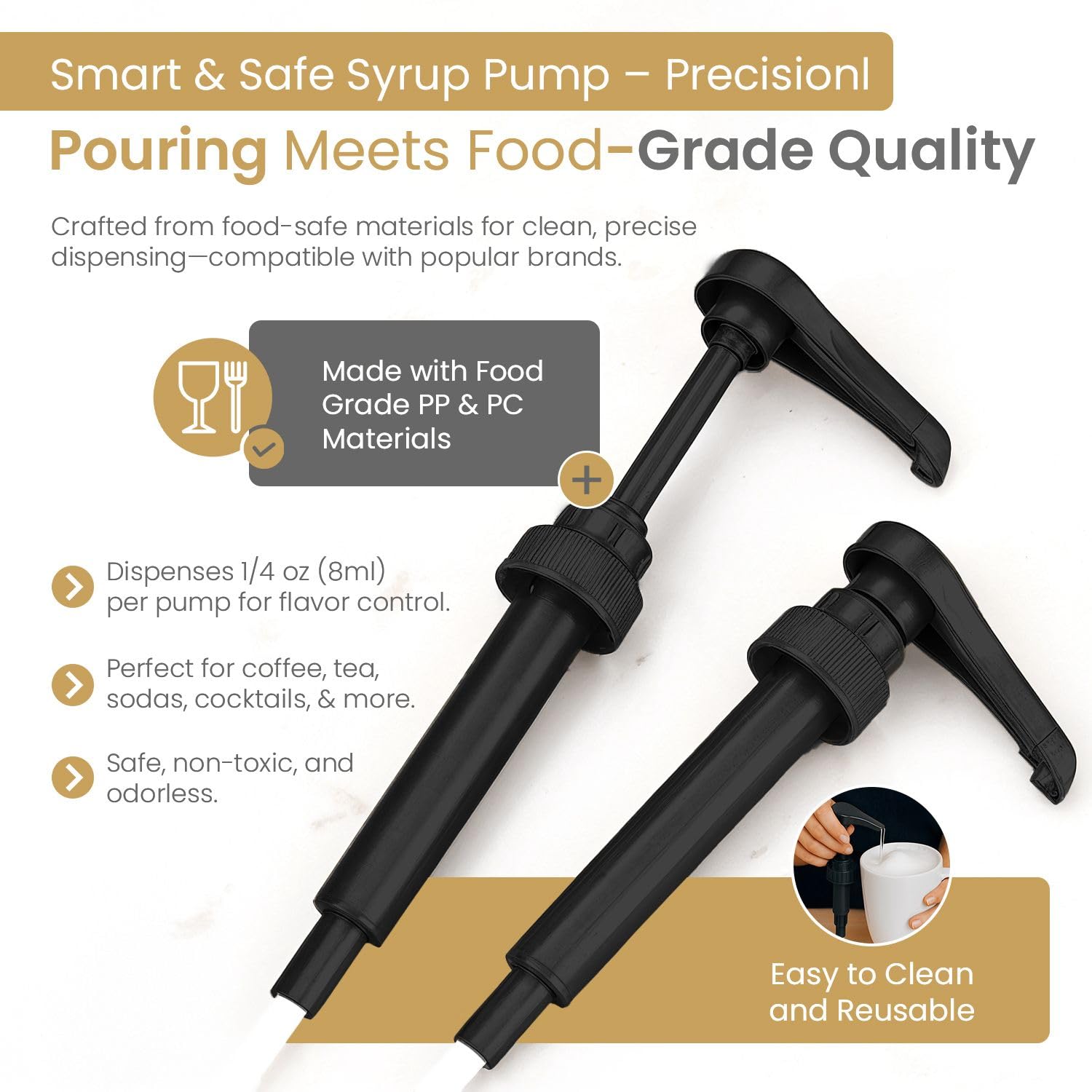 Black Coffee Syrup Pump (Fits Torani, DaVinci, Starbucks, Top Creamery, Allegro Syrups) Great for adding syrup to Coffee,Tea, Soda, and cocktails, - Fits 25.4 oz/750ml bottles - Pack of 4