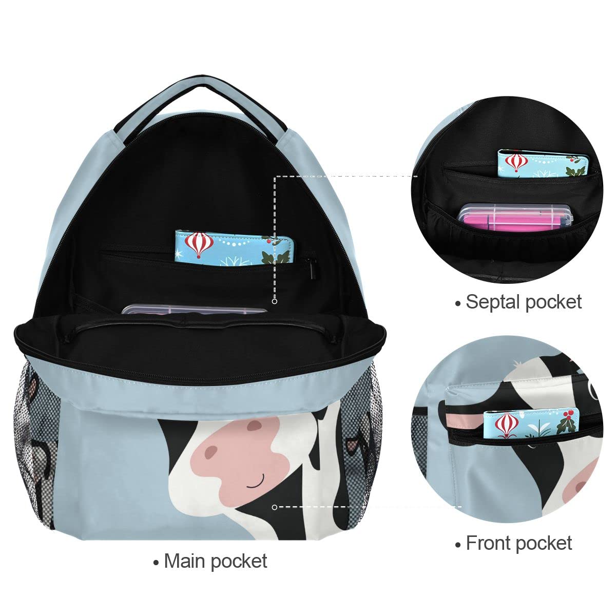 School College Backpack Rucksack Travel Bookbag Outdoor Cute Cow Hello…