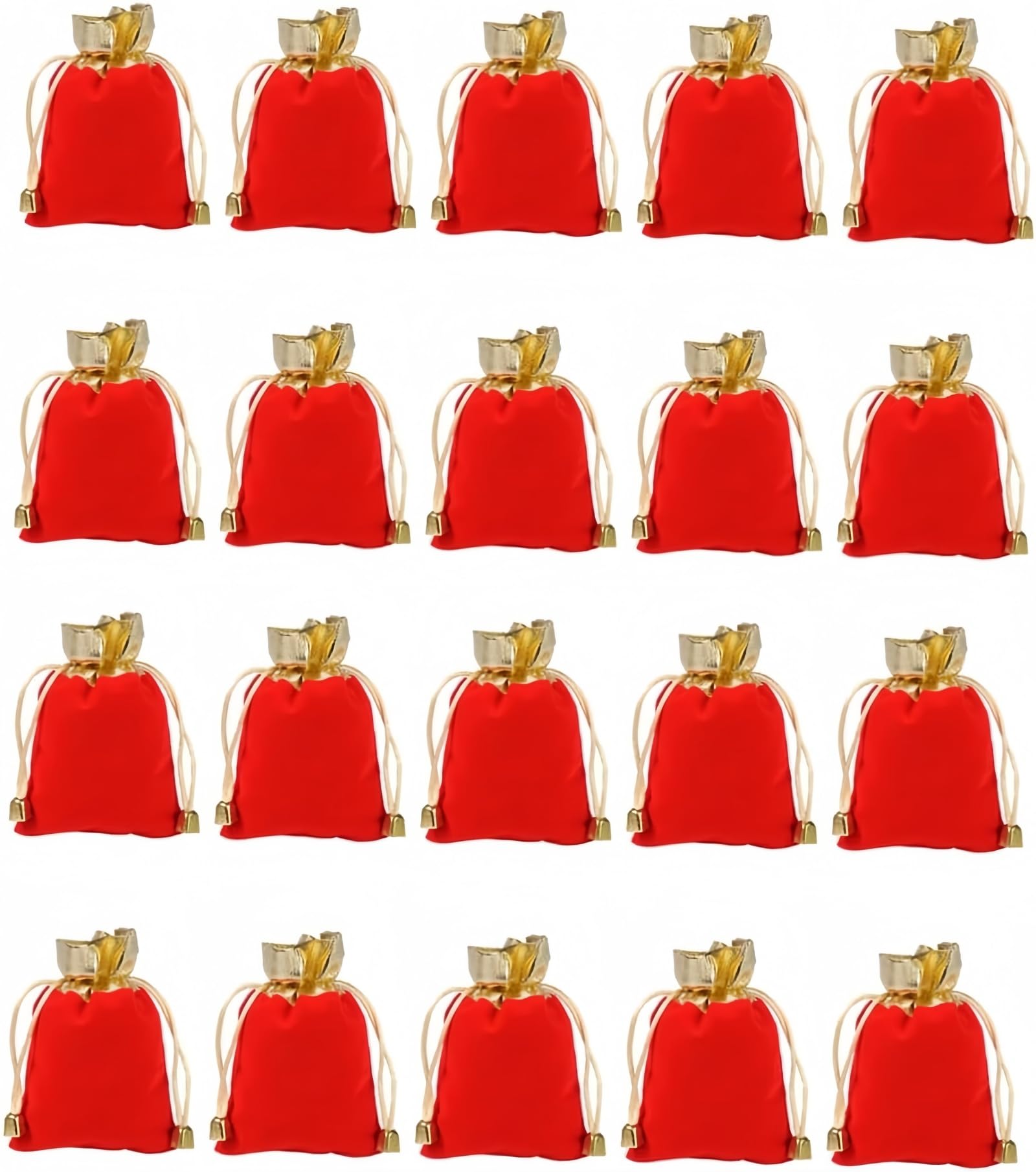 KIPETTO 25Pcs Soft Velvet Pouches with Drawstrings for Jewelry Wedding Candy Bags, 4.7"x6.3", Red