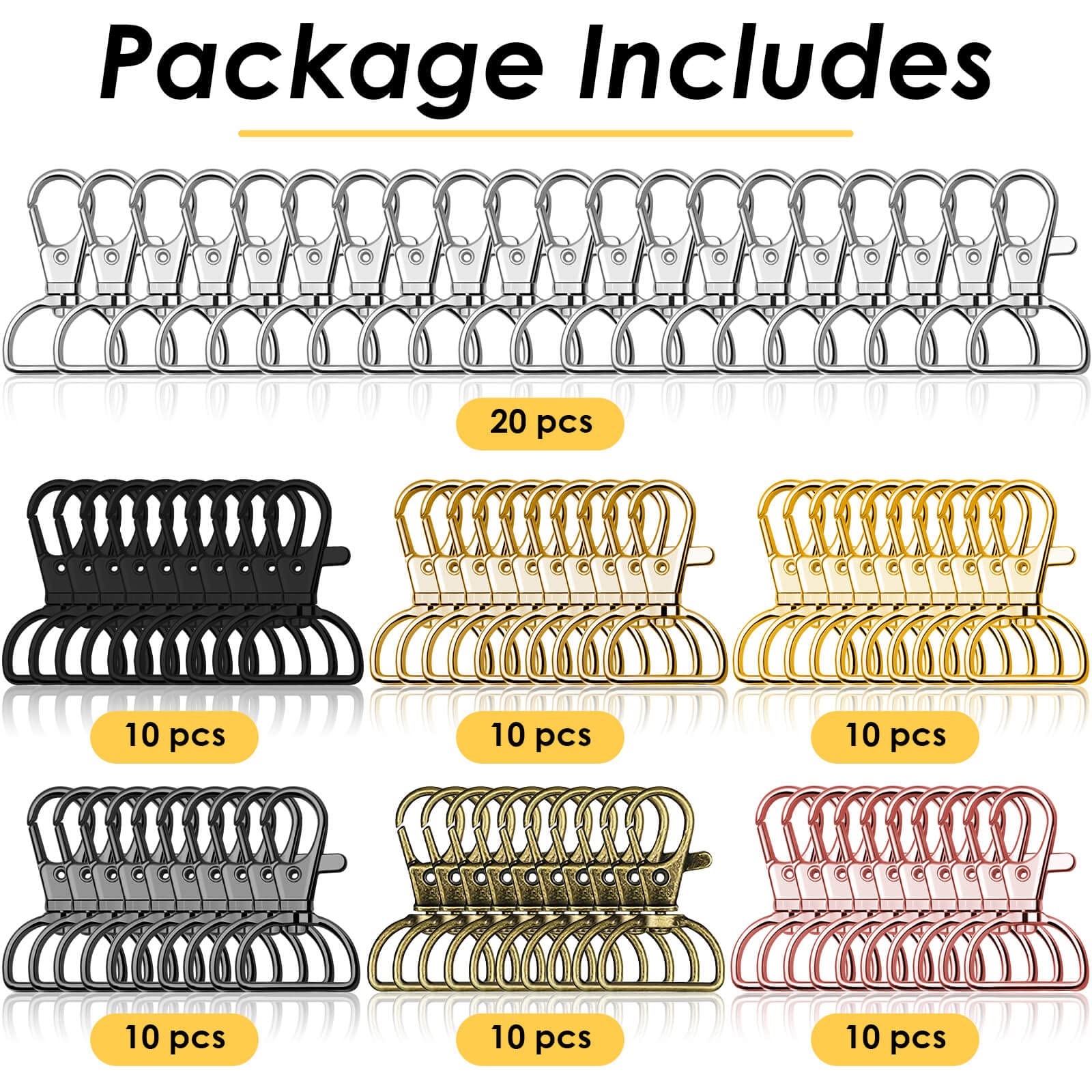 Swivel Clasp Hooks, Anezus 80Pcs Key Chain Clip Hooks, D Ring Clip Lanyard Hardware for Keychain Making, Lanyard Making, Purse Hardware, DIY Craft (1” Inside Width)