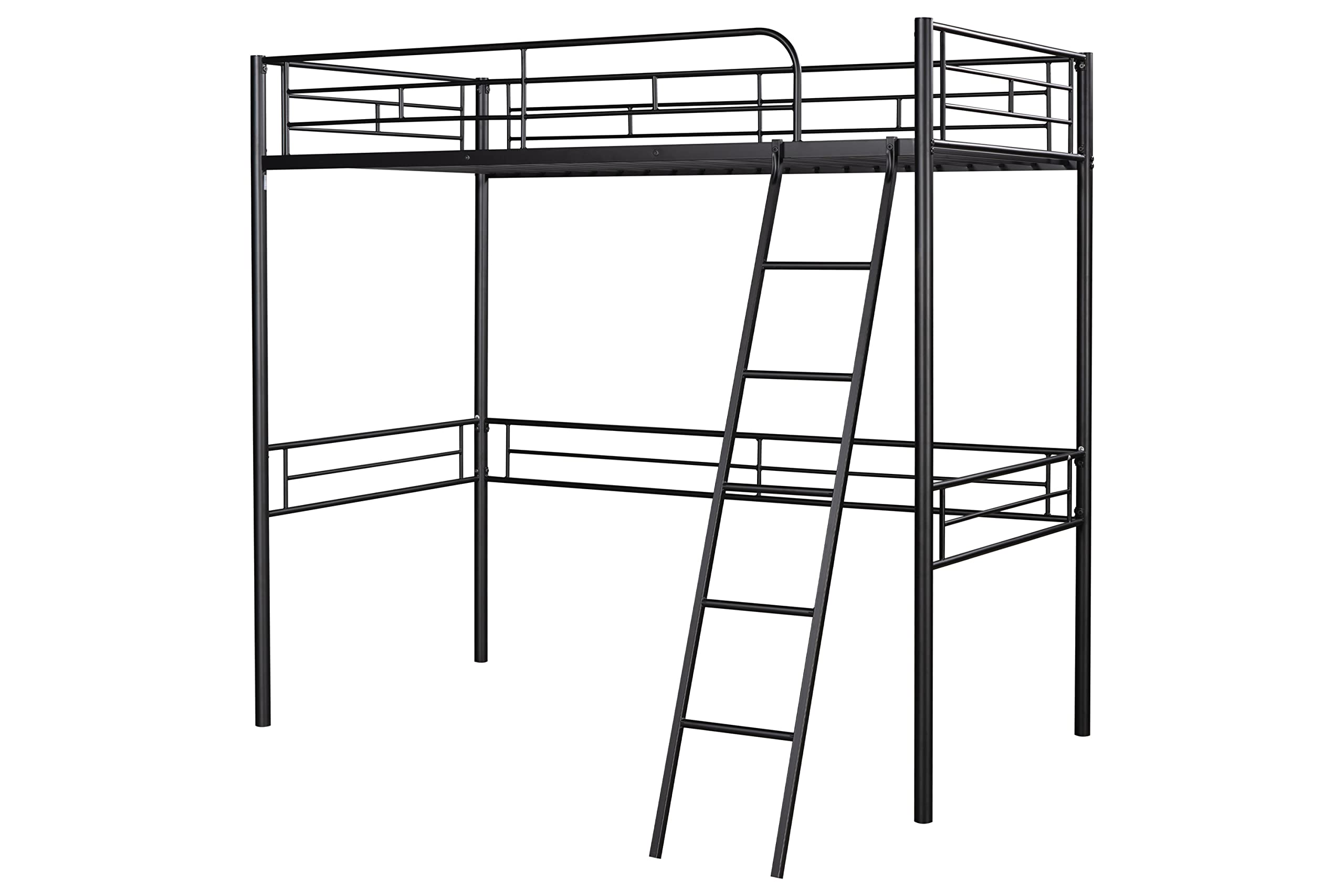 Lifeand Sturdy Twin Size Metal Loft Bed with Built-in Ladder and Guardrails for Space-Saving Solution in Kids' and Teens' Rooms,Black