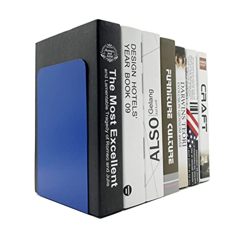 JIARI 2 Pair Book Ends, Bookends, Book Ends for Shelves, Book Shelf Holder, Metal Bookends, Book Organizer for Home Office Library (2 Pair Blue)