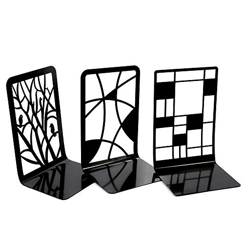 Book Ends, Bookends, Book Ends for Shelves, 3Pair Non Skid Metal Bookend for Heavy Books, Book Divider Decorative Holder, Abstract Art Design Book Stopper Supports for Office, Home