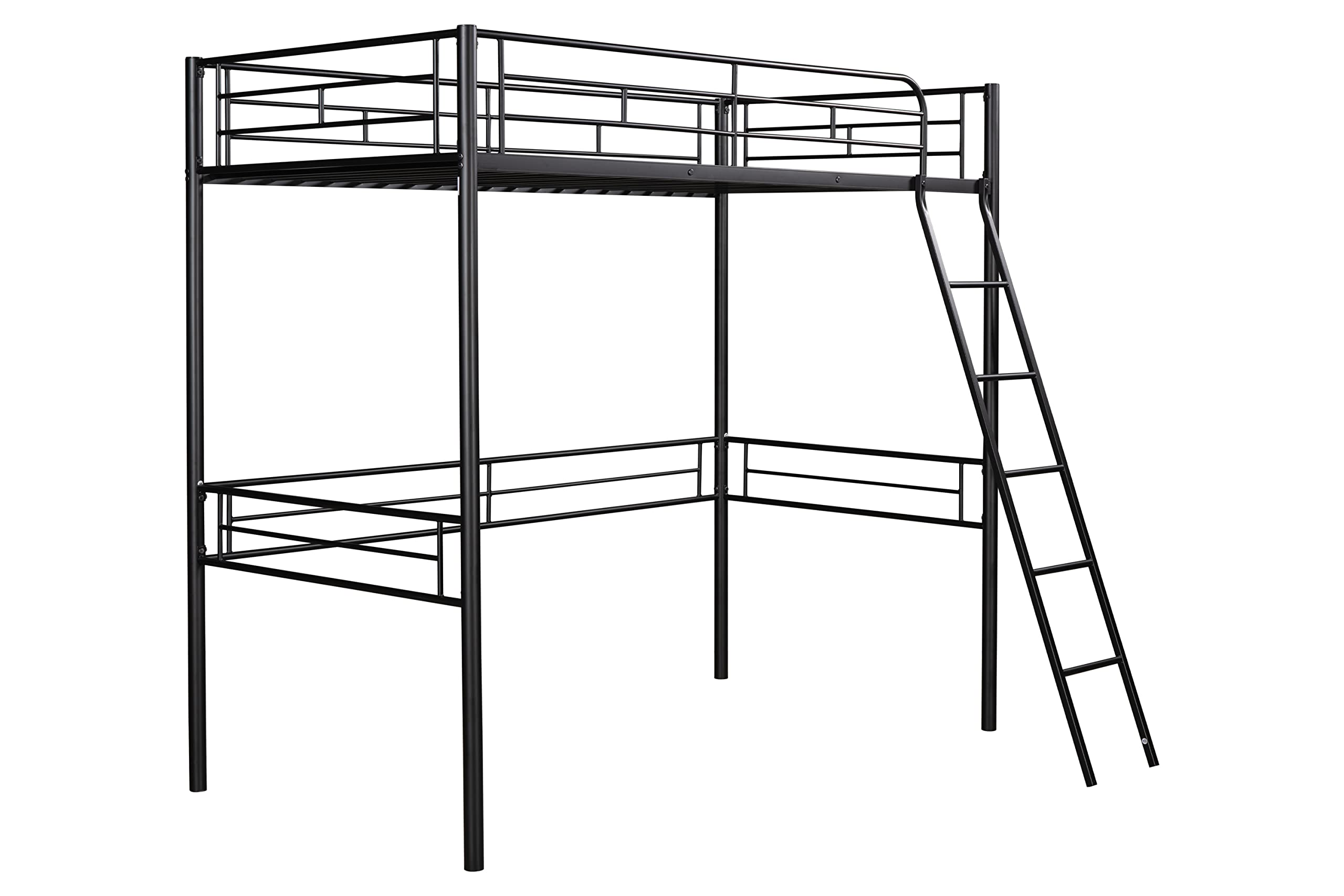 Lifeand Sturdy Twin Size Metal Loft Bed with Built-in Ladder and Guardrails for Space-Saving Solution in Kids' and Teens' Rooms,Black