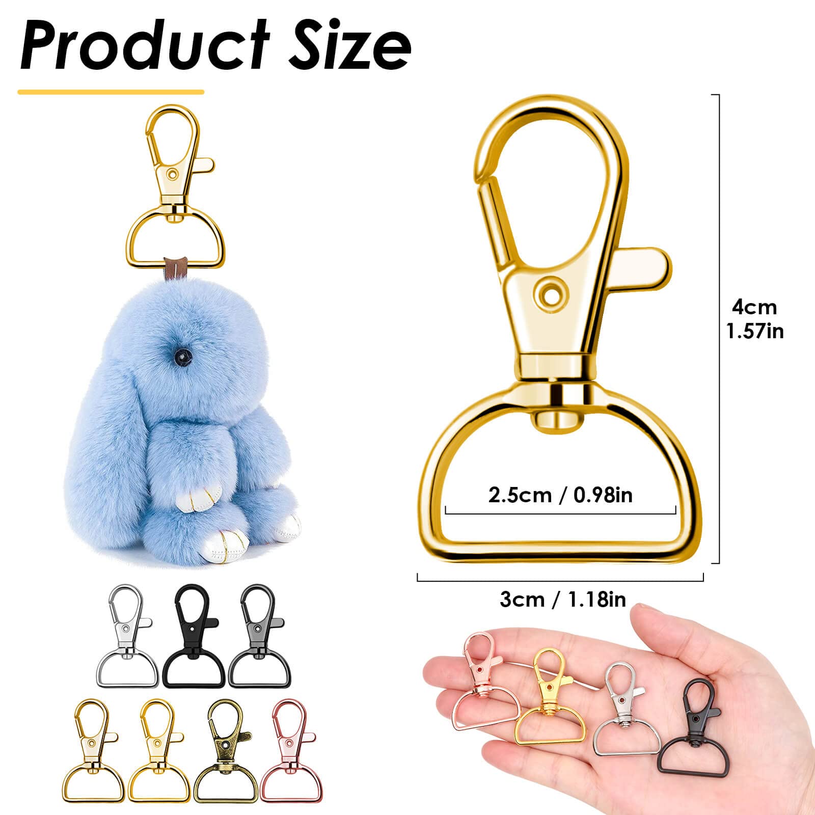 Swivel Clasp Hooks, Anezus 80Pcs Key Chain Clip Hooks, D Ring Clip Lanyard Hardware for Keychain Making, Lanyard Making, Purse Hardware, DIY Craft (1” Inside Width)