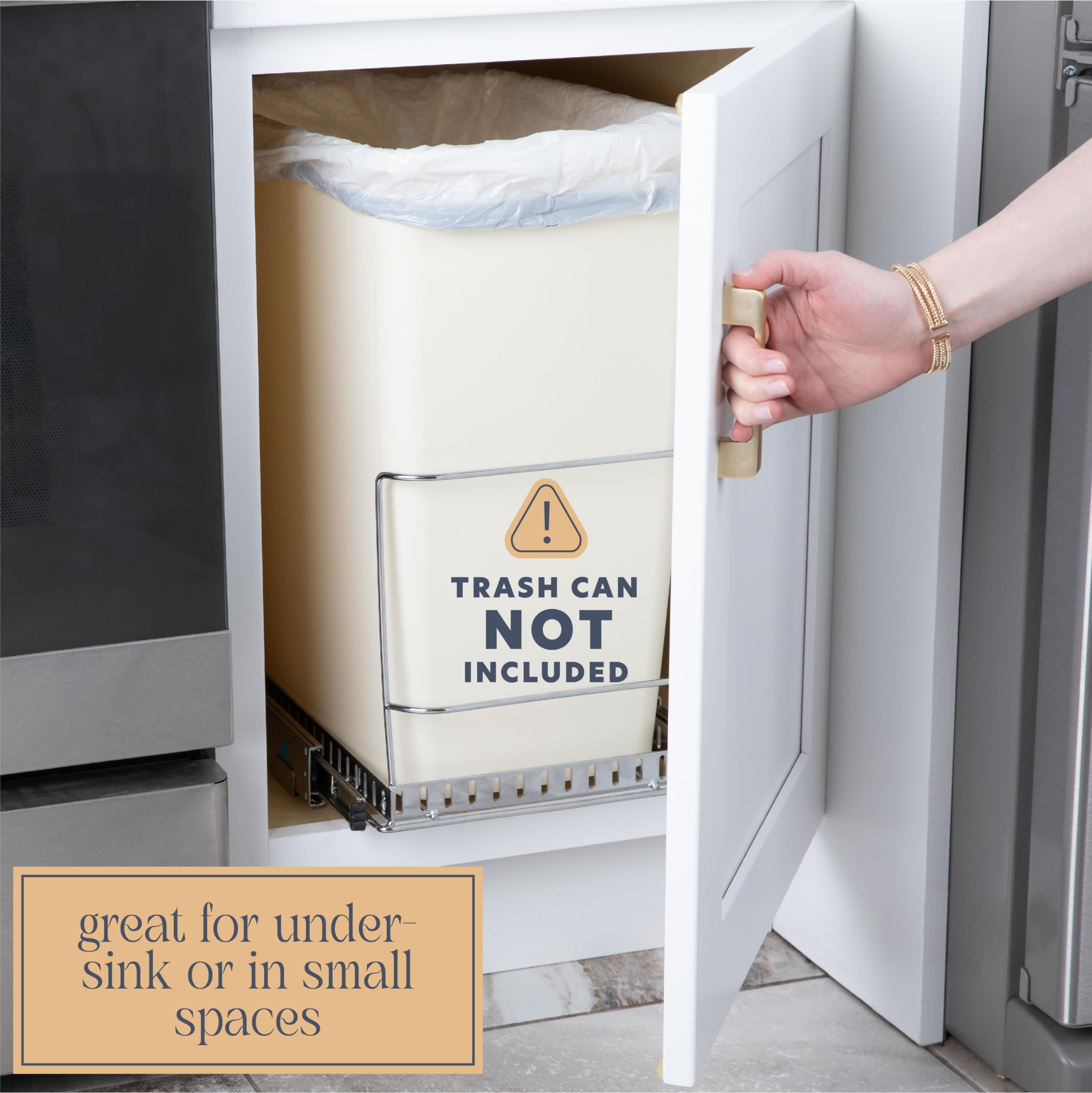 Hold N’ Storage Pull Out Trash Can Under Cabinet,2 Way Pull Out –Heavy Duty Metal, with 5 Year Limited Warranty- Garbage Trash can (Not Included) - Install Length or Widthwise, Chrome Finish