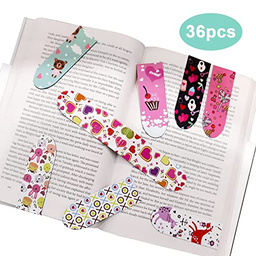 36 PCS Magnetic Bookmarks Valentine's Day Gifts for Kids Valentines Bookmark with 12 Different Cute Designs for School Prizes Classroom Exchange Party Supplies