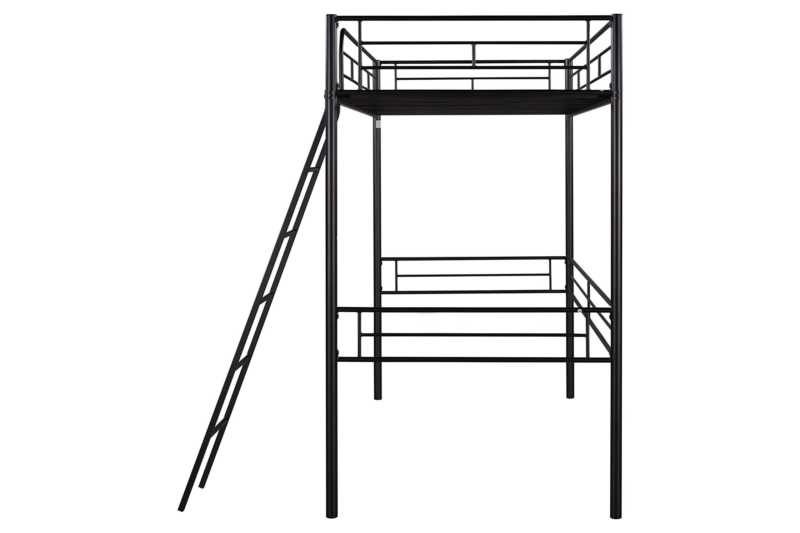 Lifeand Sturdy Twin Size Metal Loft Bed with Built-in Ladder and Guardrails for Space-Saving Solution in Kids' and Teens' Rooms,Black