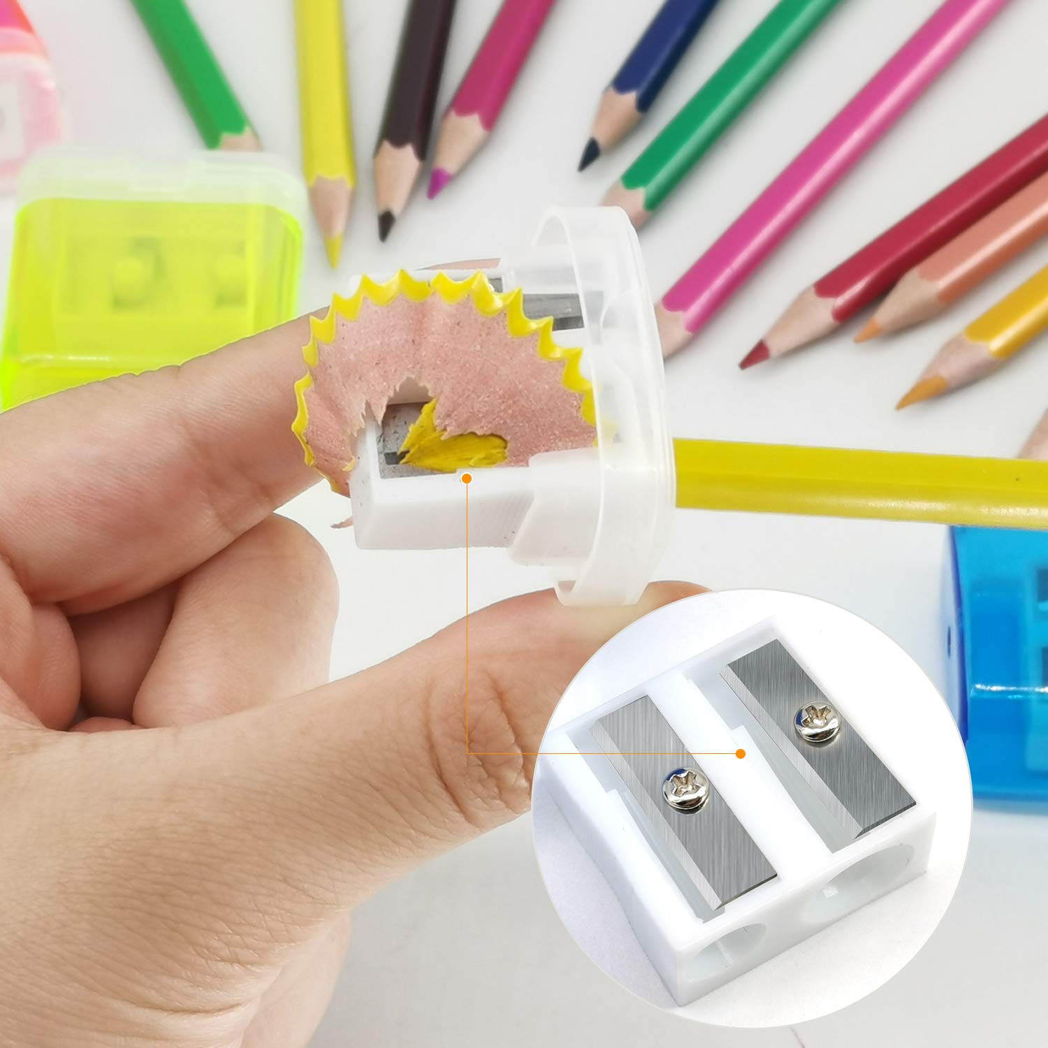 Manual Pencil Sharpeners, 4PCS Colorful Compact Dual Holes Sharpener with Lid for Kids & Adults, Portable Pencil Sharpener for Travel School Office and Art Room