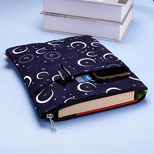 Book Sleeve Moon and Star Book Protector, Book Covers for Paperbacks, Washable Fabric, Book Sleeves with Zipper, Medium 11 Inch X 8.7 Inch
