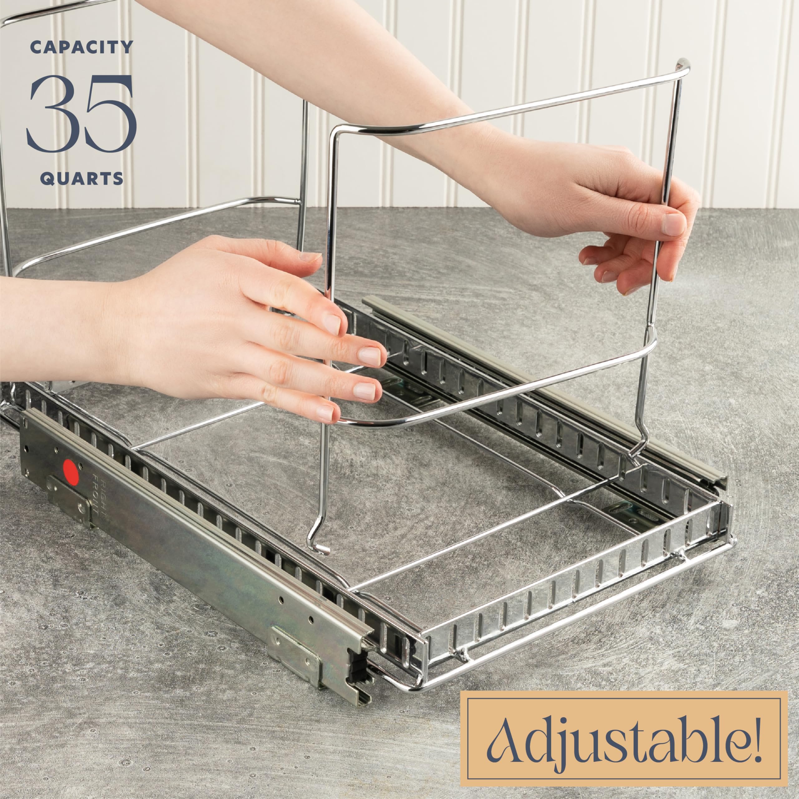 Hold N’ Storage Pull Out Trash Can Under Cabinet,2 Way Pull Out –Heavy Duty Metal, with 5 Year Limited Warranty- Garbage Trash can (Not Included) - Install Length or Widthwise, Chrome Finish