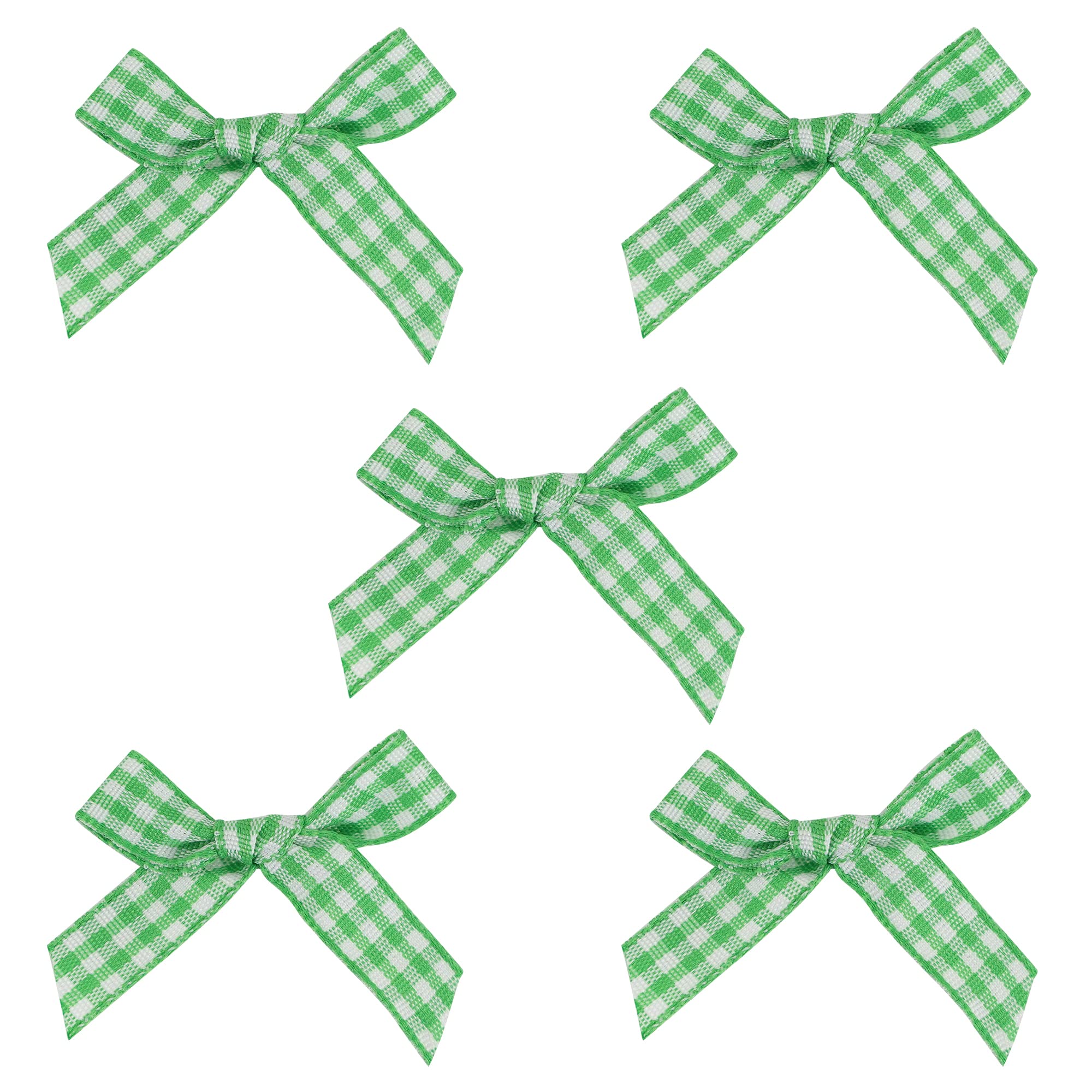AIMUDI Mini Green Bows for St. Patrick's Day 1.5 Inch Small Gingham Bows Pre-Tied Small Green Plaid Bows Green and White Buffalo Plaid Bows for Crafts Invitation Card Flower Applique - 100 Counts
