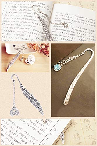 HOSTK 10pc Silver Metal Bookmark Hairpin Hook Carved Antique Vintage with Pendant Jewellery Making Mermaid Souvenirs Plain Embossed