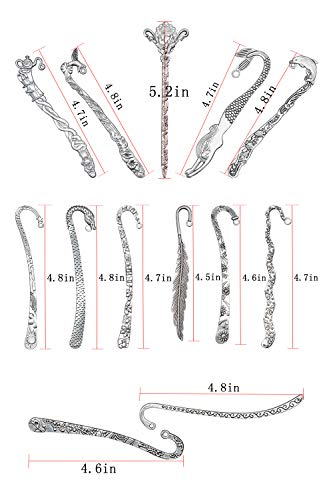 HOSTK 10pc Silver Metal Bookmark Hairpin Hook Carved Antique Vintage with Pendant Jewellery Making Mermaid Souvenirs Plain Embossed