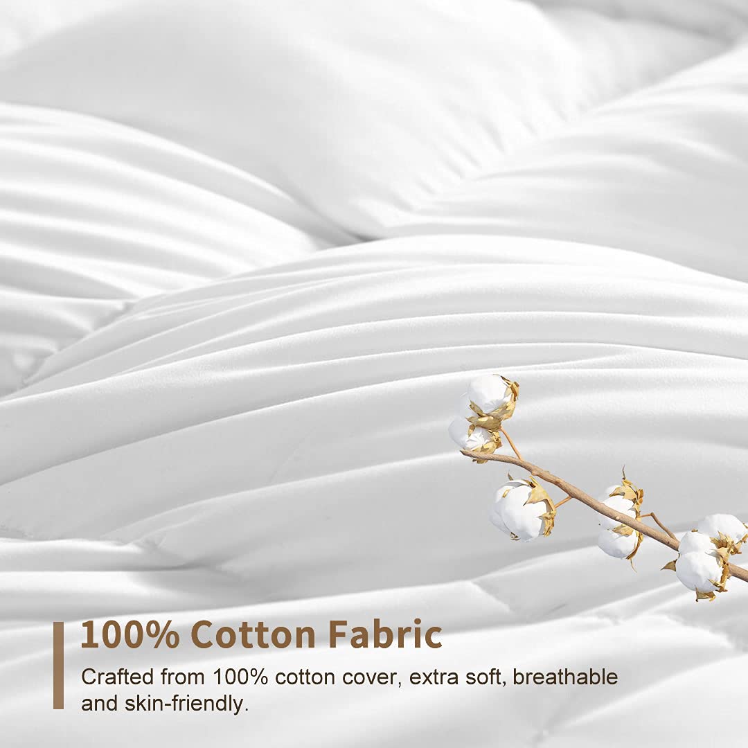 DWR 100% Cotton Fabric Covered Lightweight Down Alternative Comforter Queen, Ultra-Soft Skin-Friendly Cloud Breathable Eucalyptus Microfiber Filled Duvet Insert for Hot Sleeper (88x88, White)