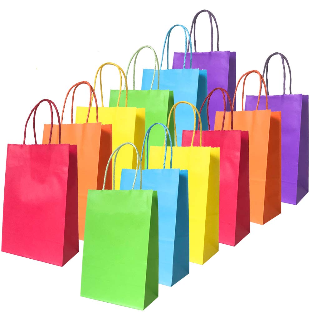 Artseen 24 pcs Gift Bags, 6 Assorted colors Party Favor Paper Bags, Kraft Paper Bags with Handles (24 CT) (Small 5.2 * 3.2 * 8.4 inches)