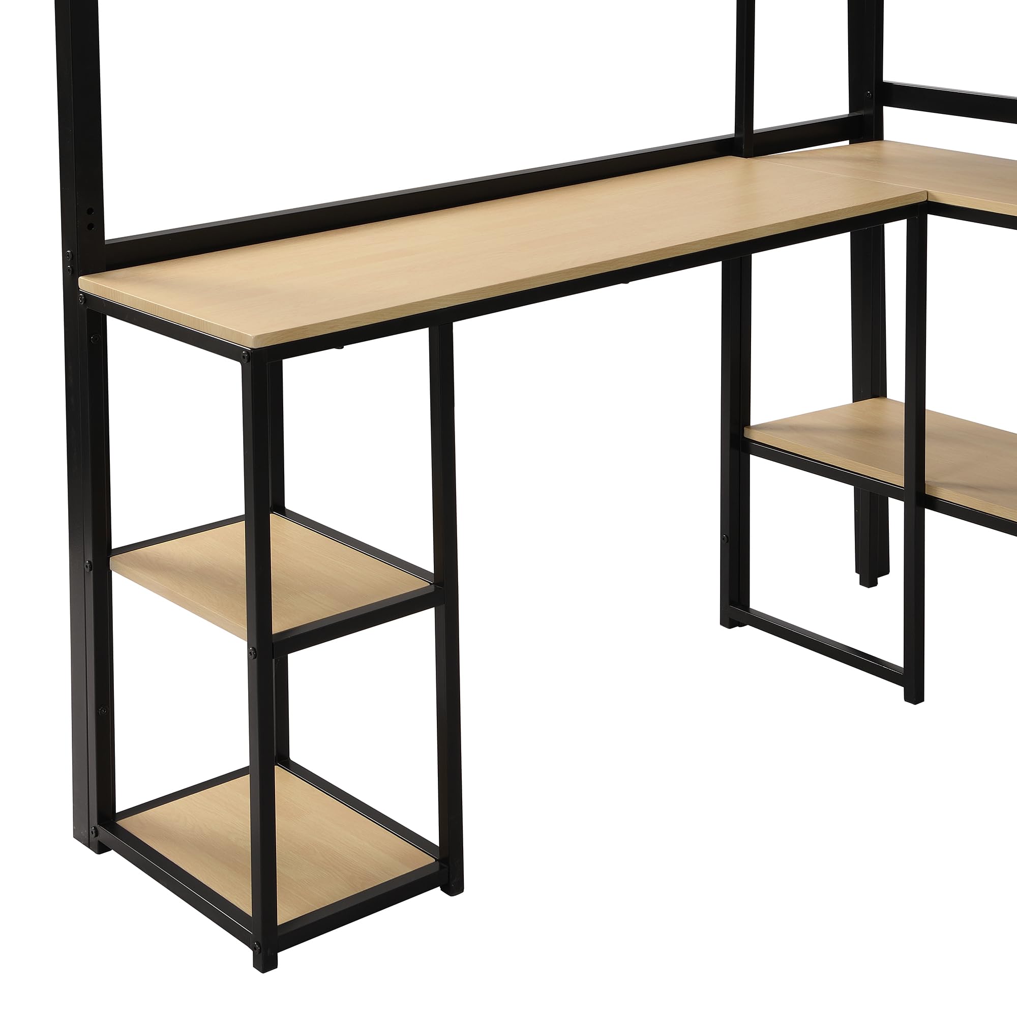 BIADNBZ Full Size Metal Loft Bed with Storage Stairs, Built-in Desk and 3-Tier Shelves, High Loftbed Frame, for Kids Teens Bedroom, Black