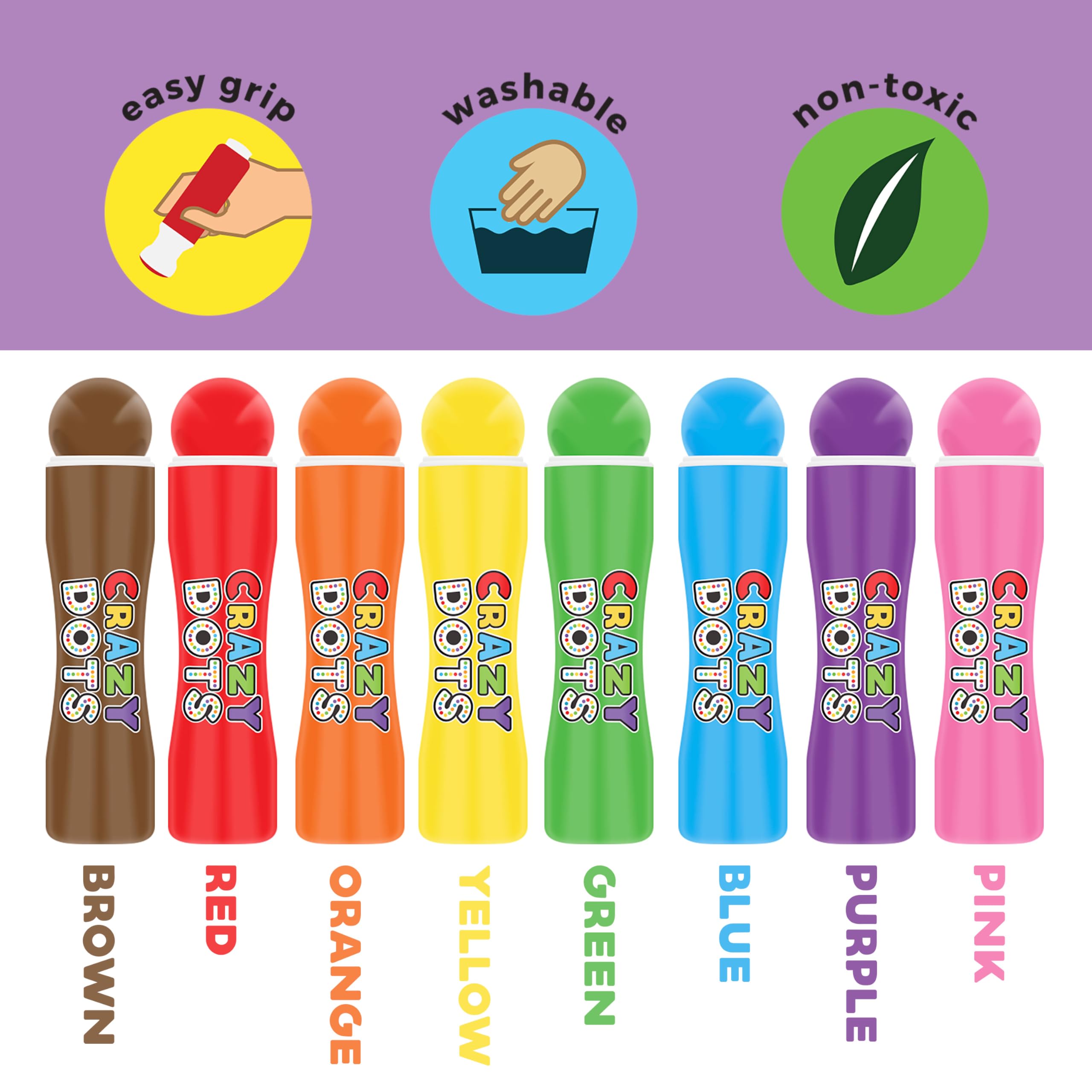 U.S. Art Supply 8 Color Crazy Dots Markers - Children's Washable Easy Grip Non-Toxic Paint Marker Daubers