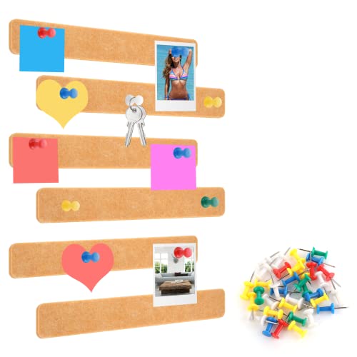 Grevosea 6 Pieces Bulletin Board Strips, Memo Board Cork Boards Strips for Walls Self-Adhesive Felt Pin Board Strips with 35 Pushpin for Home Office Decor & Memo Display No Damage for Wall (Brown)