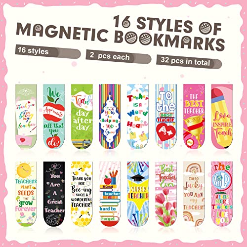 32 Pcs Teacher Magnetic Bookmarks Teacher Appreciation Bookmark Page Clips Graduation Christmas Gifts Bookmark for Teachers Office Supplies(Cute)