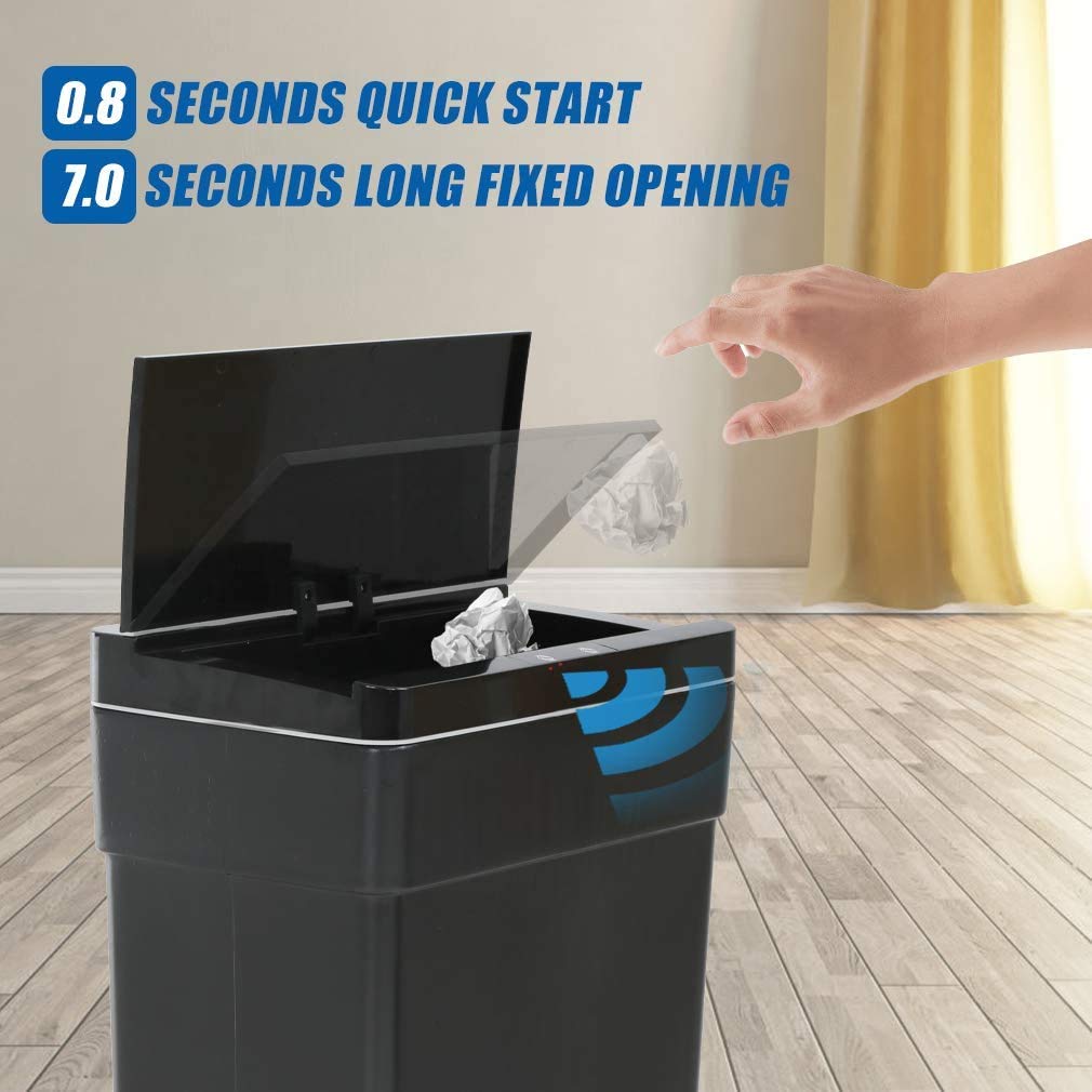 Automatic Trash Can 13 Gallon Garbage Bin Waste Bins with Lid Garbage Can Touch Free Trash Can Sensor Kitchen Waste Bin for Bedroom Bathroom Home Office, Black