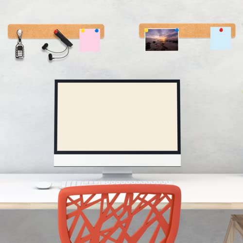 Grevosea 6 Pieces Bulletin Board Strips, Memo Board Cork Boards Strips for Walls Self-Adhesive Felt Pin Board Strips with 35 Pushpin for Home Office Decor & Memo Display No Damage for Wall (Brown)