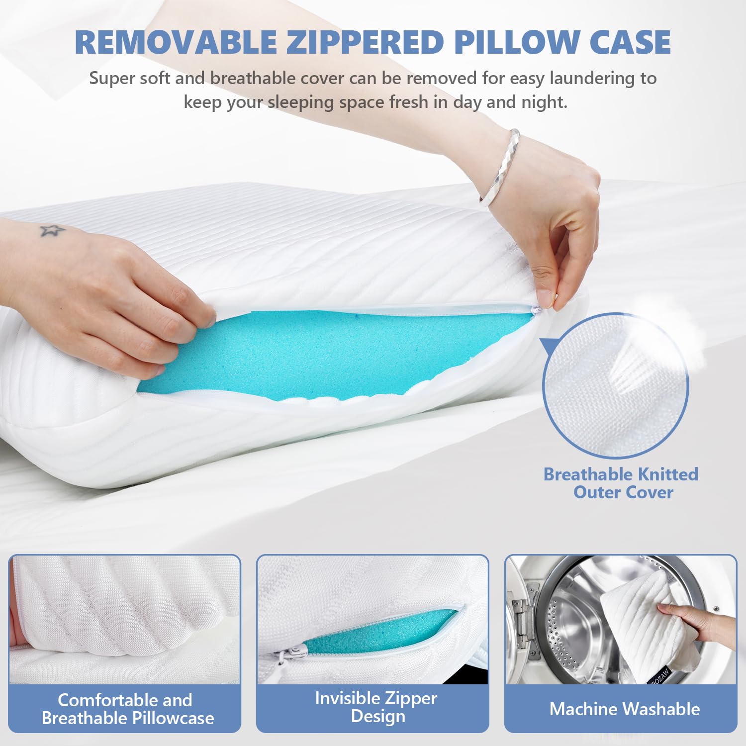 Ubozaw 2 Pack Cooling Gel Memory Foam Pillows for Sleeping, Firm Foam Bed Pillows with Holes, Ventilated Memory Foam Pillows for Back and Side Sleepers, 5 Inch Loft, with Washable Cover, Queen Size